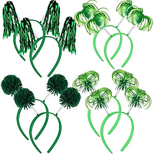 Censen 8 Pcs Pom Pom Headbands Party Headbands Tinsel Wrapped Ponytails Headbopper Headwear for Halloween Birthday Festival(Green)