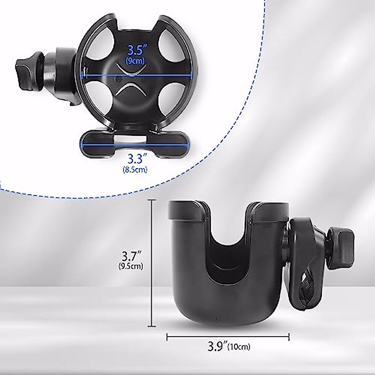YUSOUWEY Stroller Cup Holder (2 in 1, with Phone Holder), Stability and Convenience Make Your Life Easier, Anti-Slip Clip, 360° Rotating, Suitable for Baby Strollers, Walkers, Shopping Carts