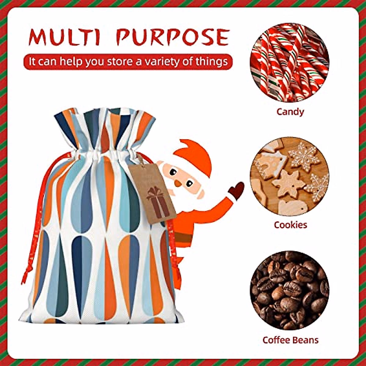 Mid Century Modern Retro With Drop Shapeschristmas Drawstring Gift Bag, Linen Drawstring Gift Bag, Reusable Drawstring Gift Bag, Used For Christmas, Birthday, Wedding Supplies