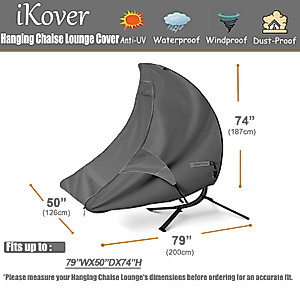 HWmatyCover Patio Hanging Chaise Lounge Cover, Heavy Duty Waterproof 73 Inch Patio Hanging Chair with Stand Cover, Hammock Cover for Outdoors, (79" Wx 50" D x74 H), Grey