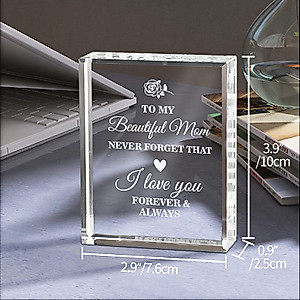 PRSTENLY Gifts for Mom Crystal Keepsakes, Christmas Birthday Gifts for Mom from Daughter Son, to My Mom Gifts Valentines Day Gifts for Mom Personalized Engraved Crystal Decor