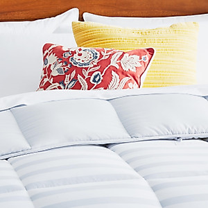 LINENSPA Reversible Down Alternative Comforter and Duvet Insert - All-Season Comforter - Box Stitched Comforter - Bedding for Kids, Teens, and Adults – Grey/White Stripe - Queen