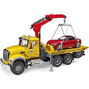 Bruder - Mack Granite Tow Truck with Bruder Roadster (02829) - For Ages (4) and Up - Compatible with bworld Figures