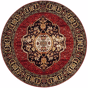 SAFAVIEH Vintage Hamadan Collection 3' Round Red / Multi VTH219A Oriental Traditional Persian Non-Shedding Dining Room Entryway Foyer Living Room Bedroom Area Rug