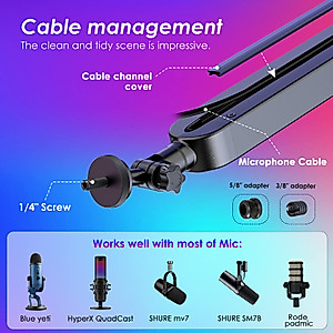 RGB Mic Boom Arm for HyperX Quadcast s, Fifine Microphone, Shure SM7B, MV7, Blue Yeti Mic, HyperX QuadCast Mic and Most Microphones, New Wave Microphone Arm by YOUSHARES