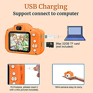 OZMI Digital Mini Camera for Kids, Christmas Birthday Gift for Kids Age 3-12, Selfie Camera for Toddler Boys Girls, Children Toy Camera for 3 4 5 6 7 8 9 Year Old Girls with 32GB Card - Orange
