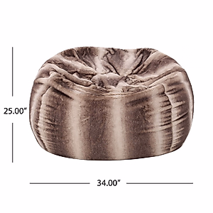 Christopher Knight Home Heavy Metal Inc Meridian Bean Bag Plush Faux Fur Chair | Comfortable and Fun Beanbag for The Whole Family| Non-Spill Memory Foam Filling (Oak Brown Stripes), Small