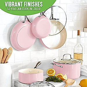 GreenLife Artisan Healthy Ceramic Nonstick, 12 Piece Cookware Pots and Pans Set, Stainless Steel Handle, PFAS-Free, Dishwasher Safe, Oven Safe, Soft Pink