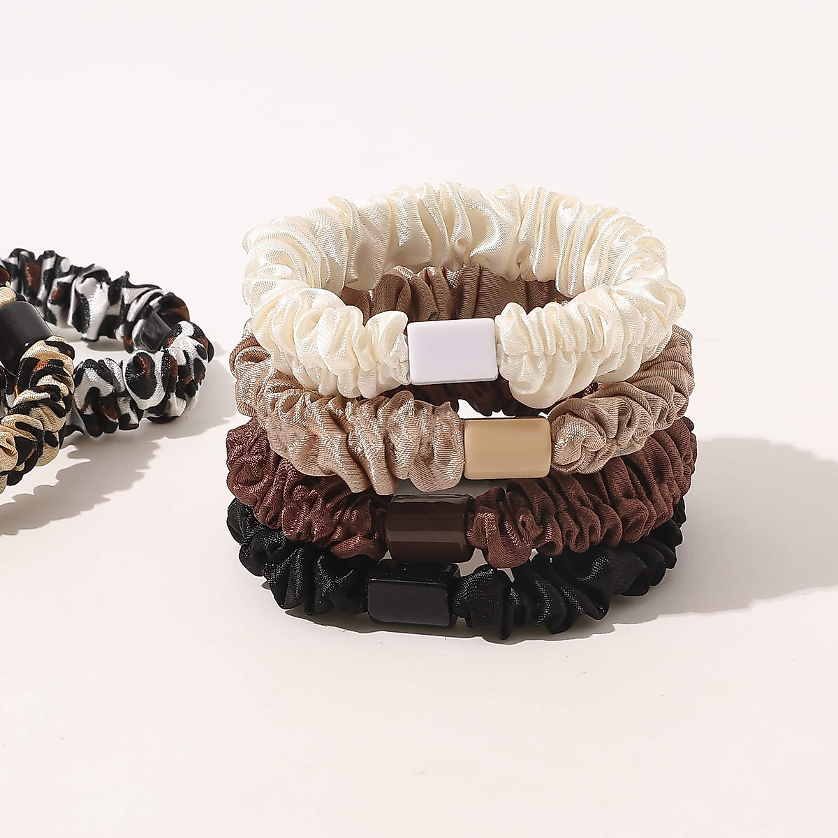 Silk Hair Ties Satin Scrunchies - Small Mini Scrunchy for Women Thick Hair Accessories Cute Soft No Slip Hair Elastics Ponytail Holder for Curly Hair No Damage Hairties Gift for Girls