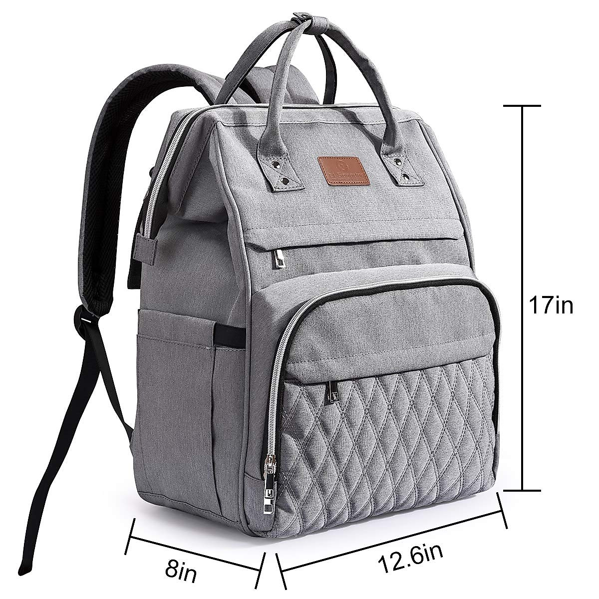 EI Sonador Diaper Bag Backpack, Multi-Function Baby Nappy Bag, Maternity,Large Capacity, with Thermal and Waterproof Pockets, Stroller Straps (Grey)