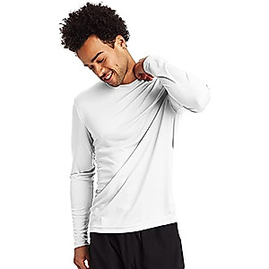Hanes Men's Long Sleeve Cool Dri T-Shirt UPF 50+, Large, 2 Pack ,White