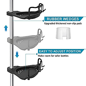 DYN Ptah 6 Tiers 95 to 116 Inch Rustproof Shower Caddy Tension Pole with 5 Shelves + 1 Tower Rack, CornerStanding Constant Tension Pole 304 Stainless Steel Adjustable Height Storage Organizer, Black