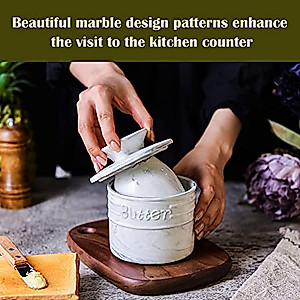 Yundu Gray Marble Porcelain Butter Keeper Crock,Butter Dish with Lid,French Butter Storage Container for Kitchen