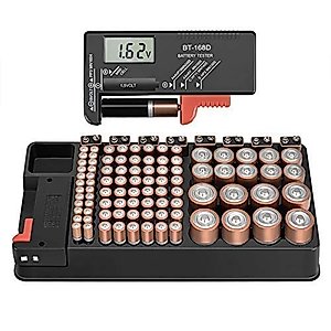 ANLIZN The Battery Storage Organizer Case and Battery Tester with No Lid, for Drawer Design, Holds 110 Batteries Various Sizes for AAA, AA, 9V, C, D and Button Battery