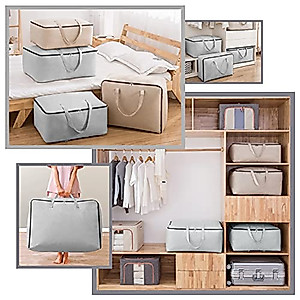 Breathable Canvas Soft Storage Bag with Handles, Beige, 2pcs