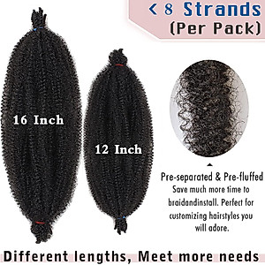 16 Inch Pre-Separated Springy Afro Twist Hair 8 Packs Spring Twist Hair For Distressed Soft Locs Natural Black Marley Twist Crochet Braiding Hair Synthetic Hair Extensions (8 Strands/Pack,1B#)