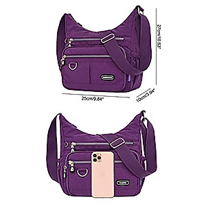 JiaYou Women Nylon Croosbody Bag Casual Hobo Bag fit for Shooping Travel(Purple,6 Liters)
