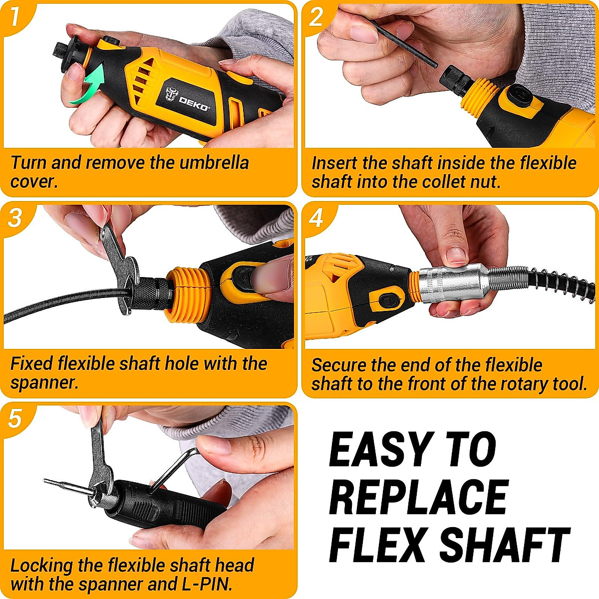 Rotary Tool Kit: DEKOPRO Power Hand Rotary Tools Mini for Wood/Metal, Electric Grinder Drill Machine Set with Flex Shaft for Carving, Cutting, Sanding, Grinding, Polishing, Engraving