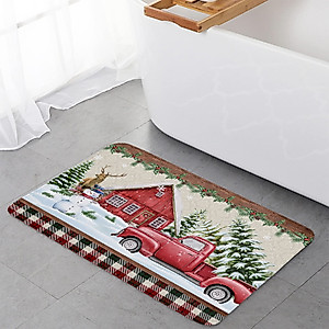 Libaoge Kitchen Mat Rug Set of 2 Christmas Snowman Tree Farmhouse Red Truck Runner Rug Anti-Fatigue Comfort Memory Foam Standing Mat Non-Slip Floor Door Mat for Bathroom Bedroom 24x35in+24x71in