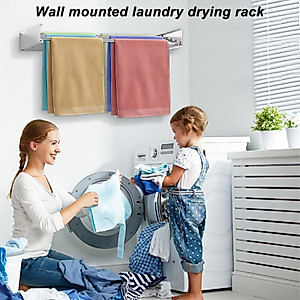 Hlimior Wall Mounted Drying Rack，Laundry Drying Rack Collapsible, 31.5" Wide Wall Mounted Drying Rack, 100% Aluminum Rods Space Saving Clothes Drying Rack for Laundry Room, 60 lb Capacity (White)