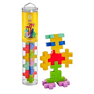 PLUS PLUS Big – 15 Piece Tropical Mix – Construction Building Stem/Steam Toy, Interlocking Large Puzzle Blocks for Toddlers and Preschool, Open Play Tube
