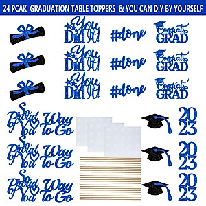 Graduation Centerpieces for Tables 2023 Blue, Glitter Class of 2023 Graduation Table Decorations, High School Graduation Party Centerpiece Sticks Supplies, Graduation Party Decorations 2023 Blue, 24Pcs
