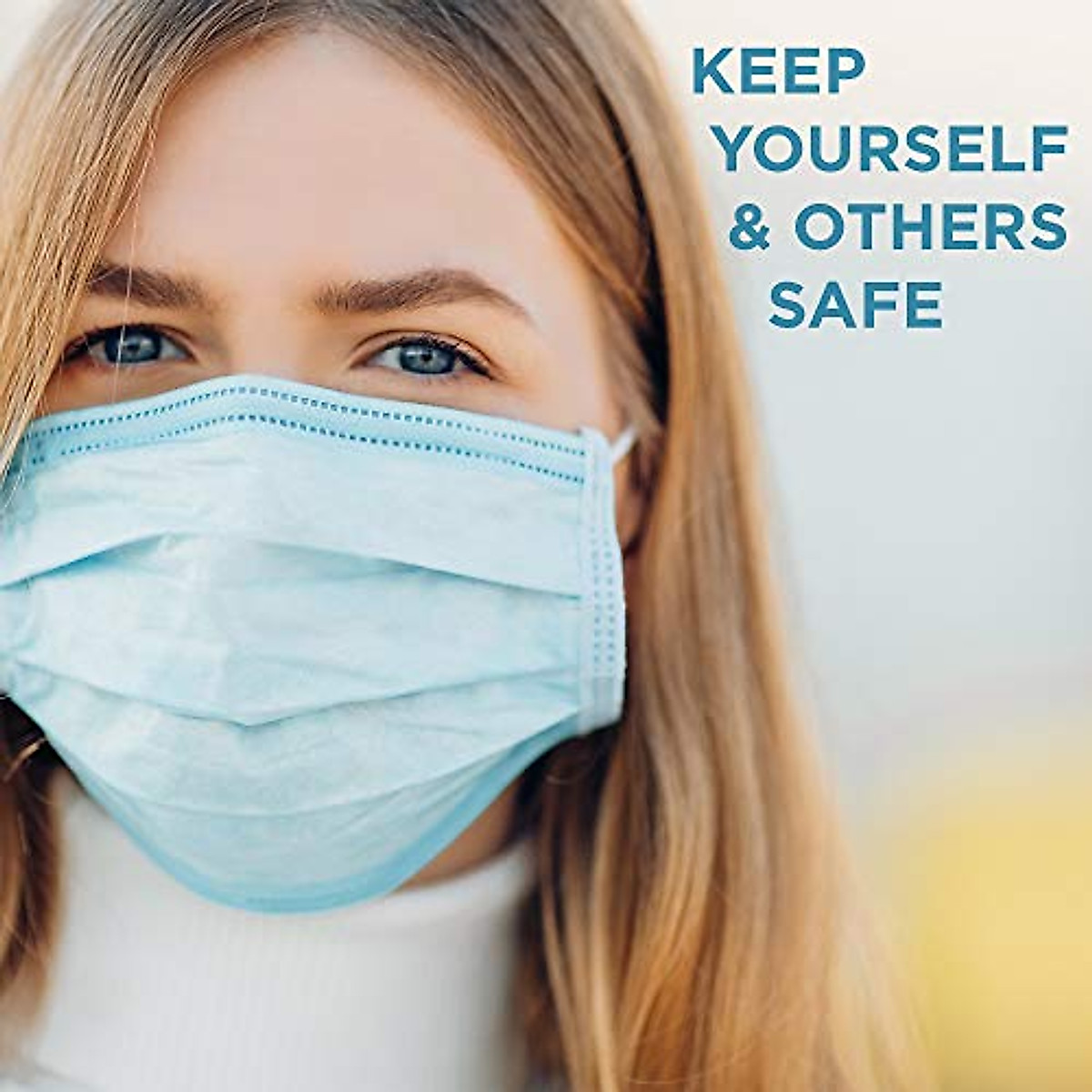 WAVE Essentials Blue Disposable Face Masks | Indoor/Outdoor Protective Nose & Mouth Coverings with 3-Layer Safety Shield, Elastic Ear Loops & Comfortable Universal Design for Adults & Kids | Bulk Pack of 50