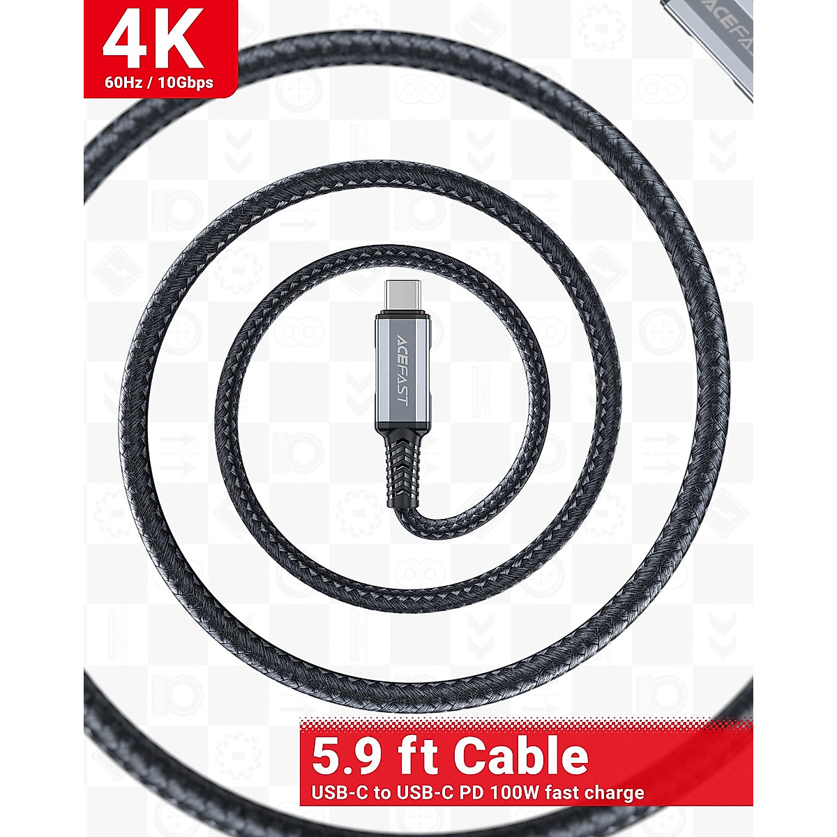 ACEFAST GaN PD65W 3 Port(USB C+USB A+4K/HD) Fast Charger Hub for Nintendo Switch, USB C 3.1 Laptops, Tablets, Foldable AC Plug Power Adapter Compatible with MacBook, Switch, HP, Acer, Samsung, ASUS