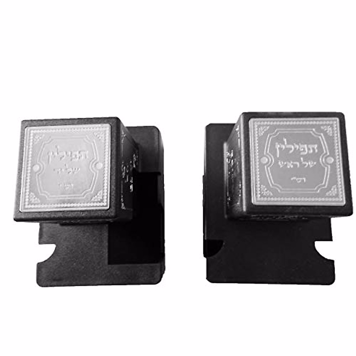 Tefillin Boxes Case for Lefty Black and Silver Plastic for רש''י RASHI Or רבינו תם Rabbeinu Tam with Silver Metal Plate on top for Lefty (Size 33, Silver רש''י RASHI)