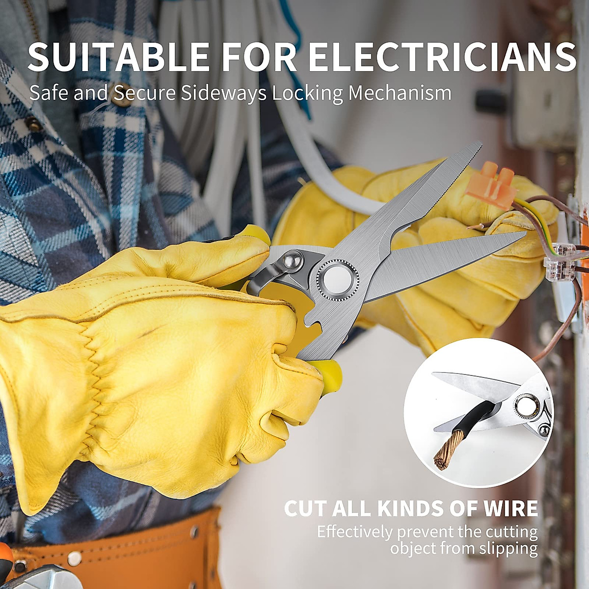 Heavy Duty Scissors, Industrial Scissors, 8-inch Multipurpose, Electrician Scissors -easy Cutting Cardboard And Recycle, Ergonomic Handle, Stainless Steel Shears. (8.2-inch scissors)