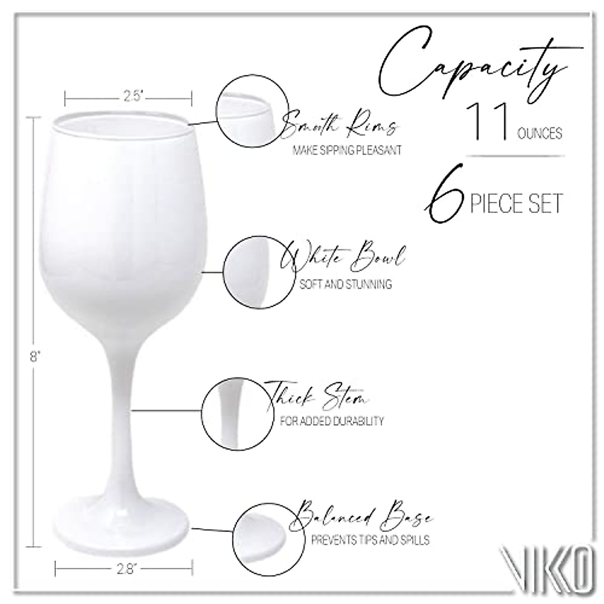 Vikko Décor White Wine Glasses, Fancy Wine Glasses With Stem For Red And White Wine, Thick And Durable Wine Glass Dishwasher Safe, Great For Wine Tastin, Set Of 6 Decorative Goblets