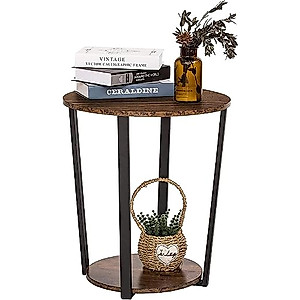 GOOD & GRACIOUS Round End Side Table with Storage Shelf for Living Room Sofa Couch End Tables with Sturdy Metal Frame Bedside Accent Table with Metal Frame for Small Spaces, Bedroom, Brown