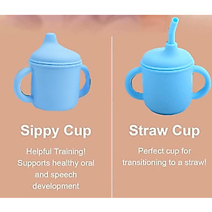 Baby cup with two lids, straw and sippy cup, Silicone baby cup-sippy cup-baby sippy cup- training cup- un breakable cup -cup with two handles- straw cup with handles