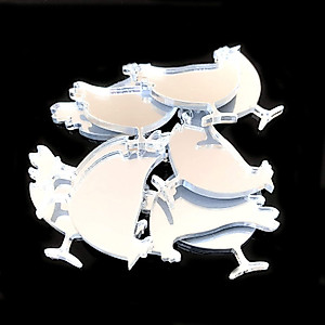 Super Cool Creations Chicken Shaped Crafting Mirrors, Set of 10, Many Colours, Shatterproof Acrylic, Red Mirror, Pack of 10 x 5cm