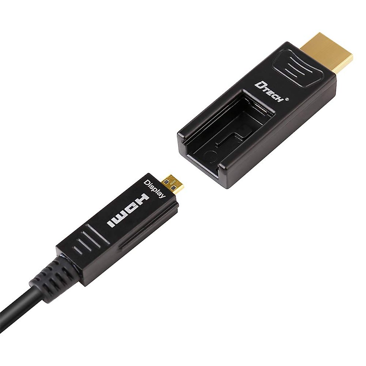 DTech Fiber Optic HDMI Cable 50 Feet 4K 60Hz 444 Chroma Subsampling 18Gbps High Speed Ultra HD with Dual Connector Micro HDMI and Standard HDMI Cord Compatible with TV Projector Computer Monitor