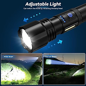Sigoobal Rechargeable Flashlight, 2 Pack 900000 High Lumens Super Bright Flash Light, 7 Modes with COB Work Light, IPX6 Waterproof, Powerful Handheld LED Flashlights for Camping, Hiking