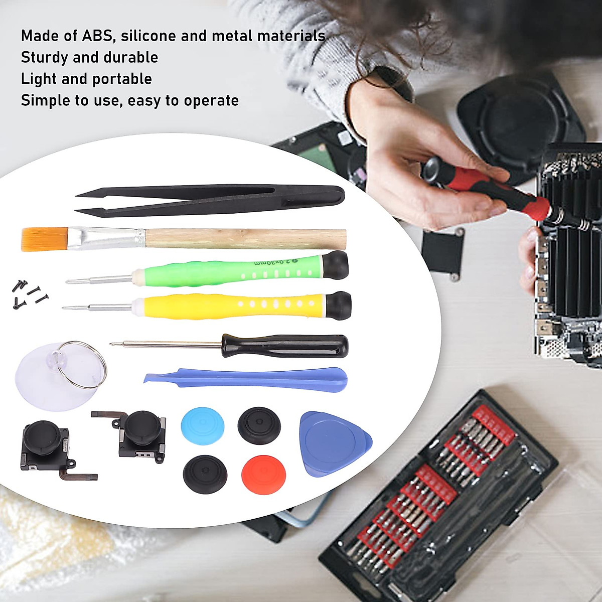 Disassembly Kit for Switch, 21in 1 Disassembly Repair Tool Kit Joystick Screwdriver Press Stick Pick Brush Clip Suction Cup Silicone Keycap Screw Box Set for Switch Handle