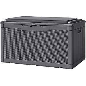 Greesum 100 Gallon Resin Deck Box Large Outdoor Storage with Cushions for Patio Furniture, Garden Tools, Pool Supplies, Weatherproof and UV Resistant, Lockable, Gray