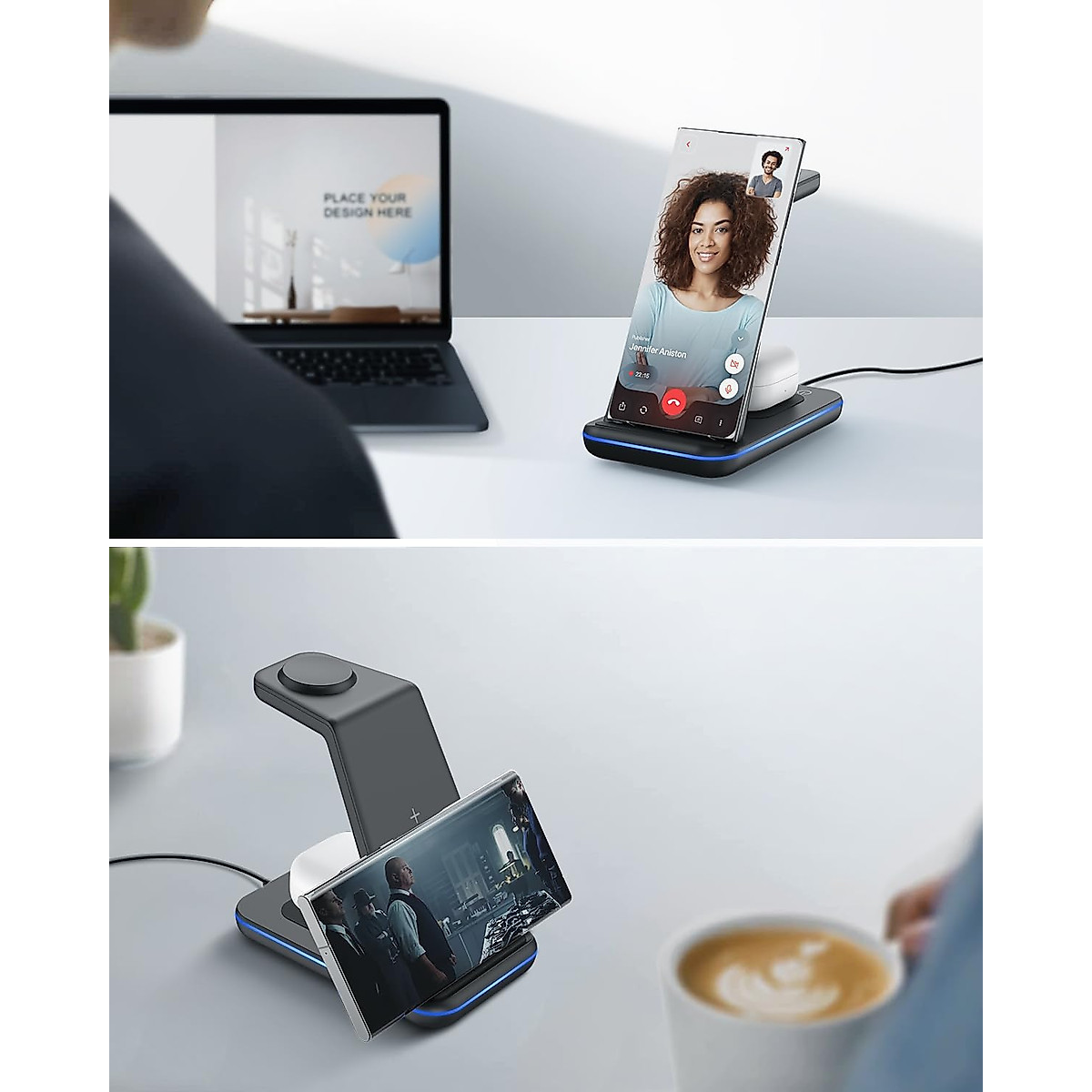 Wireless Charger for Samsung&Android: JoyGeek 3 in 1 Charging Station for Galaxy Watch5 Pro/4/3/Active2/1 - Phone Charger Stand for S23 Ultra/S22/S21/S20/Note 20, Z Fold&Flip Series, Buds2 Pro