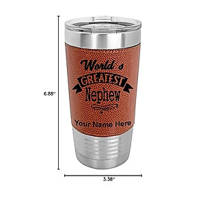 LaserGram 20oz Vacuum Insulated Tumbler Mug, World's Greatest Nephew, Personalized Engraving Included (Faux Leather, Basketball Style)