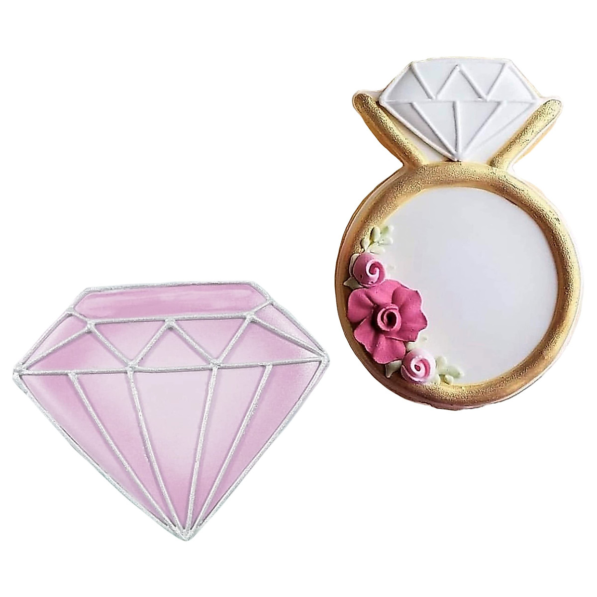 Engagement Cookie Cutters 2-Pc Set Made in USA by Ann Clark, Diamond Ring & Gem