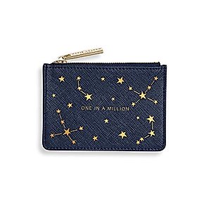 KATIE LOXTON One In a Million Print Womens Small Vegan Leather Zippered Card Holder Wallet Navy