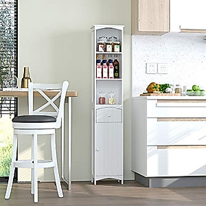 HOMCOM Bathroom Storage Cabinet, Free Standing Bath Storage Unit, Tall Linen Tower with 3-Tier Shelves and Drawer, White