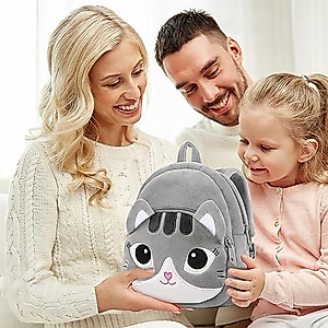 HONGTEYA Toddler Backpack Plush Cat Backpack for Kids Soft Mini Backpack for Girls Animal Cat Toys Birthday Christmas Gift for Age 1 2 3 4 5