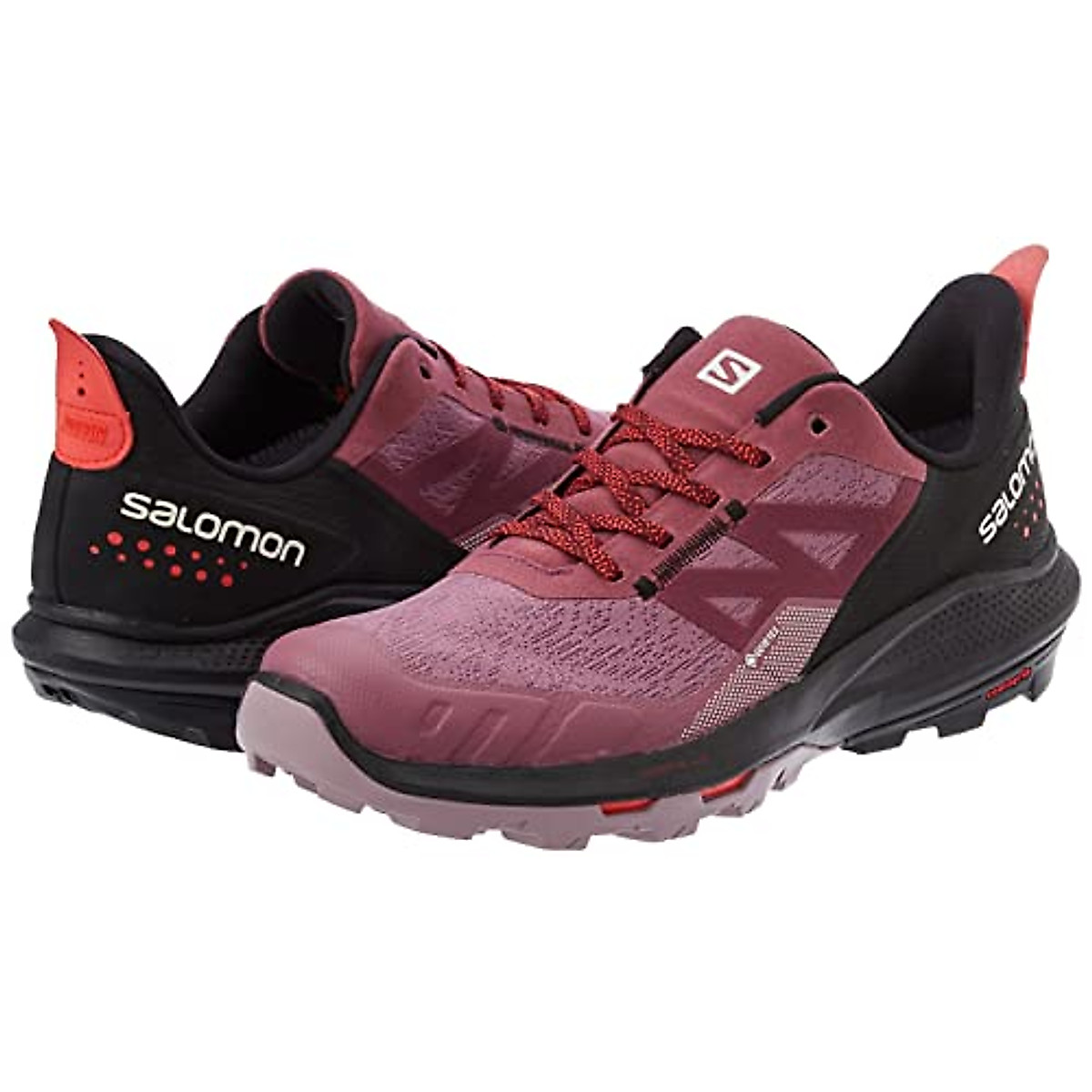 Salomon Women's OUTPULSE Gore-Tex Hiking Shoes for Women, Tulipwood/Black/Poppy Red, 7.5