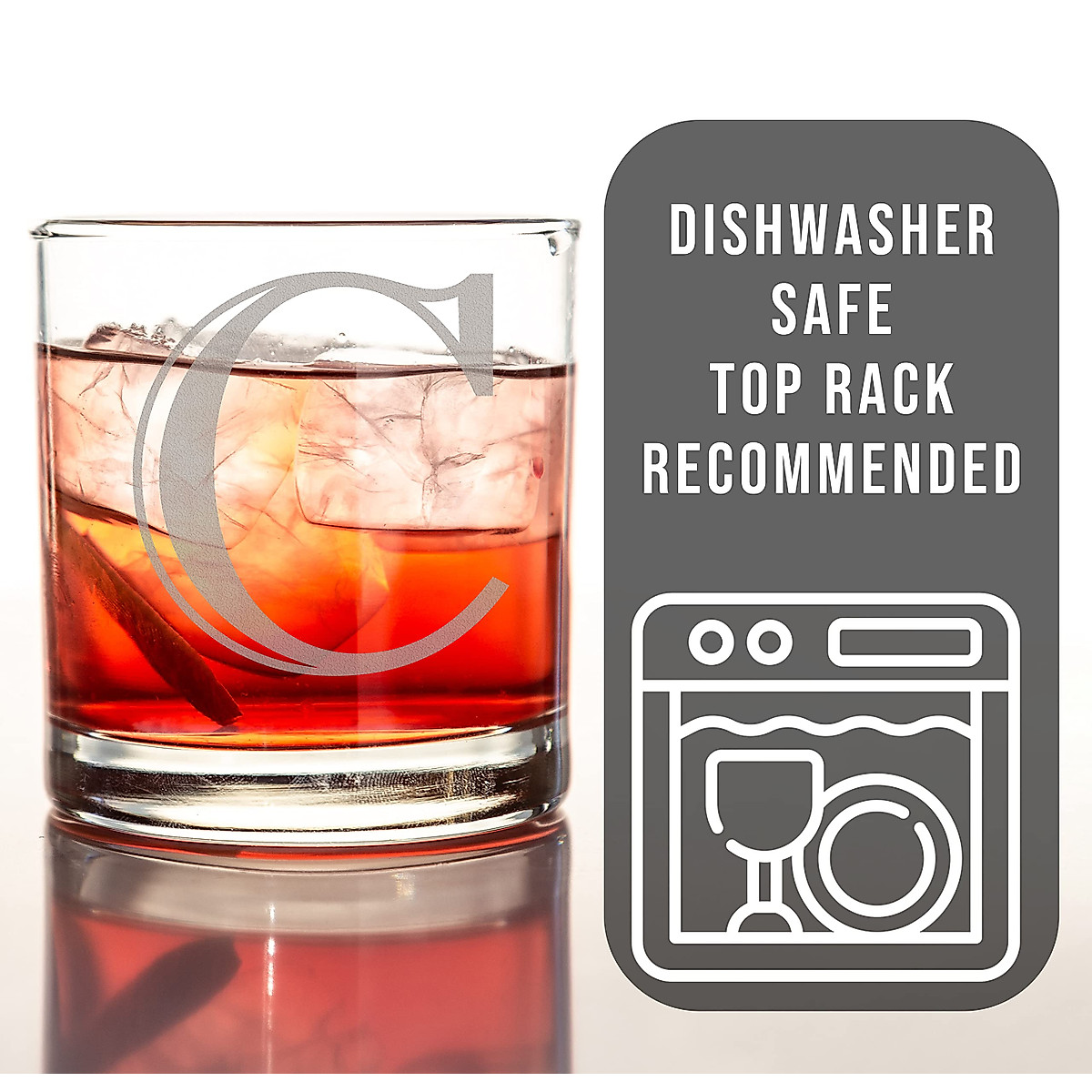 Etched Monogram 11oz Whiskey Rocks Glass (Letter C), A-Z Customized Bourbon Gifts for Men, Personalized Old Fashioned Scotch Glass, Custom Engraved Gifts for Him, Initial, Name, Regalos Personalizados