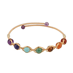 ASGIFT 7 Chakra Bracelet for Women Girls Healing Crystal Stone Bead Adjustable Yoga Meditation 14K Gold Crystal Beaded Bracelet Jewelry