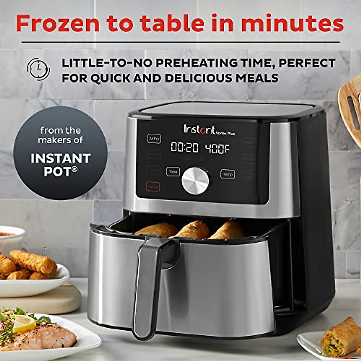 Instant Vortex Plus 6-in-1, 4QT Air Fryer Oven, From the Makers of Instant Pot with Customizable Smart Cooking Programs, Nonstick and Dishwasher-Safe Basket, App With Over 100 Recipes, Stainless Steel