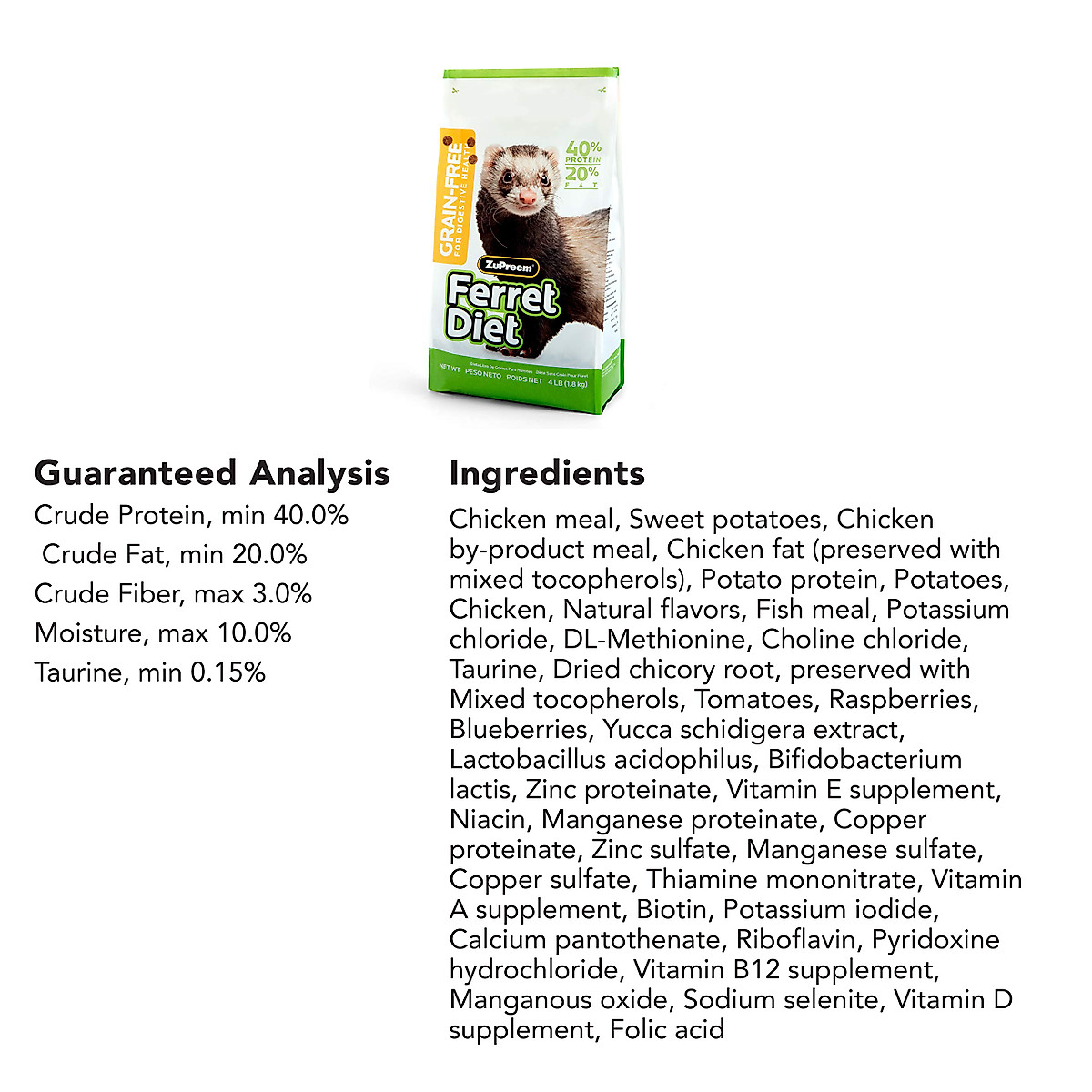 ZuPreem Premium Daily Grain Free Ferret Diet Food, 4 lb (3-Pack) - Nutrient Dense, Highly Digestible, High Protein Levels