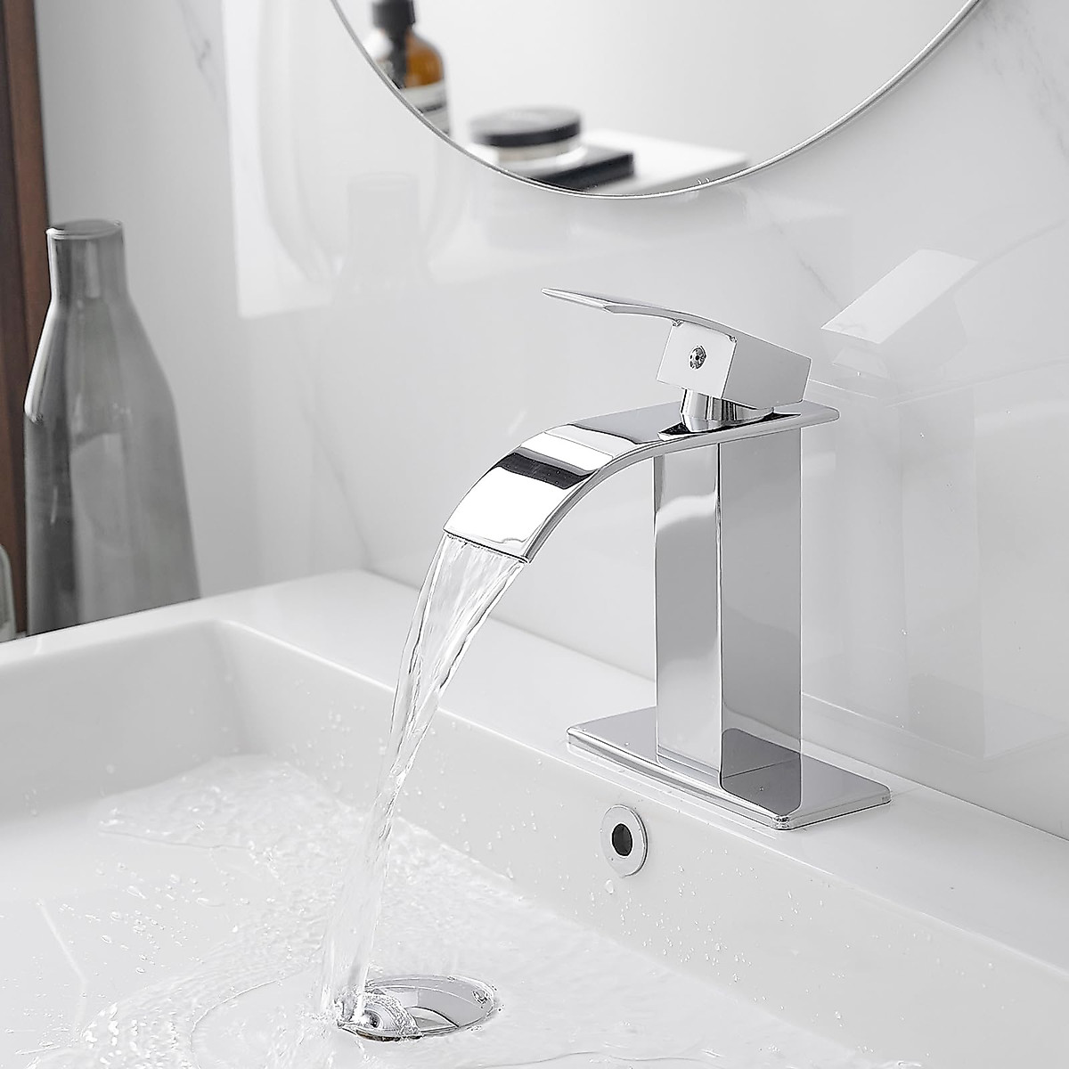 Greenspring 6 Inch Chrome Sink Hole Cover, 4" Hole Cover Deck Plate, Bathroom Faucet Deck Plate, Stainless Steel Square Escutcheon for Bathroom or Kitchen Single Hole Vanity Sink Faucet